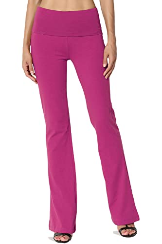 Women's Basic Foldover Waistband Comfy Stretch Cotton Boot Cut Lounge Yoga Pants Magenta 2X