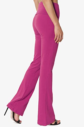 Women's Basic Foldover Waistband Comfy Stretch Cotton Boot Cut Lounge Yoga Pants Magenta 2X