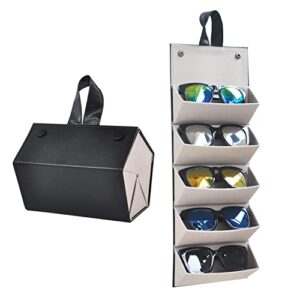 yanlaeh travel sunglasses organizer case 5 slot foldable leather multiple eyeglasses storage holder stand hard shell (black)