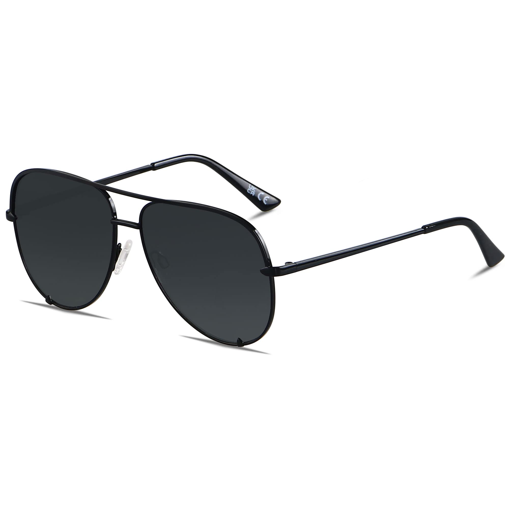 ANDWOOD Oversized Aviator Sunglasses for Women Men Big Large UV Protection Pilot Sun glasses Double Bridge Black Shades