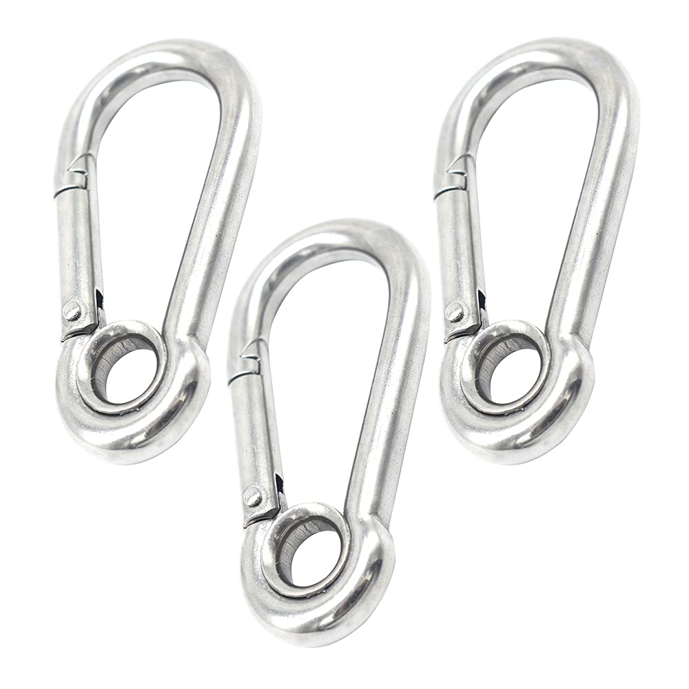 Bytiyar 10 PCS M4 1.6 inch Stainless Steel Heavy Duty Carabiner Clips Keychain with Round Hole Snap Hook Quick Links Safety Chain Rigging Accessories Tool