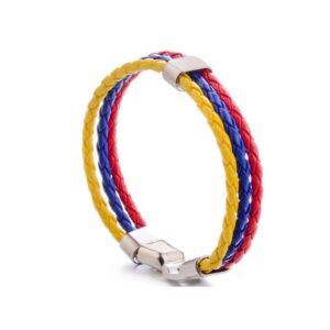 handwoven flag leather bracelet multicolor national flag pu leather bracelet wrap bangle with alloy clasp for women men wristband jewelry-colombia