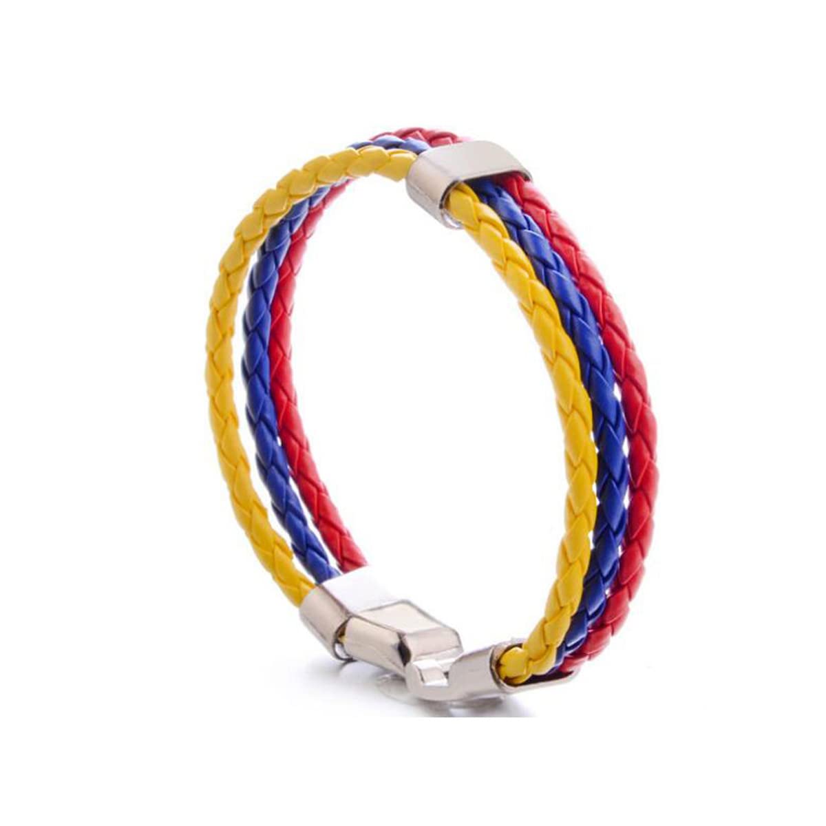 Handwoven Flag Leather Bracelet Multicolor National Flag PU Leather Bracelet Wrap Bangle with Alloy Clasp for Women Men Wristband Jewelry-Colombia