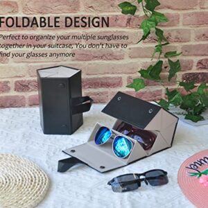 YANLAEH Travel Sunglasses Organizer Case 5 Slot Foldable Leather Multiple Eyeglasses Storage Holder Stand Hard Shell (Black)