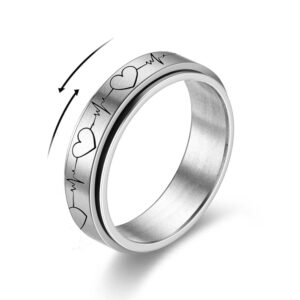 heartbeat ecg fidget rings for women men spinner anxiety stress relief stainless steel stacking middle finger band couple wedding matching anniversary valentine's day jewelry gifts birthday (6)