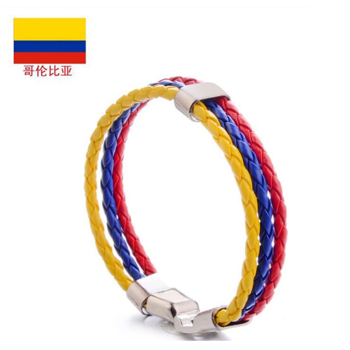 Handwoven Flag Leather Bracelet Multicolor National Flag PU Leather Bracelet Wrap Bangle with Alloy Clasp for Women Men Wristband Jewelry-Colombia