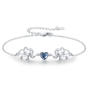 cuoka miracle elephants bracelet 925 sterling silver elephants hearth crystal adjustable bracelets cute animal bracelet heart adjustable bracelet jewelry gifts for women mom best friend