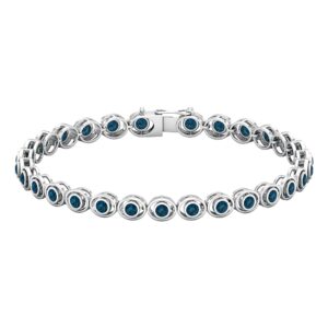 certified london blue topaz tennis bracelet for women, aaa quality, december birthstone bracelet, 14k white gold, 6.5 inches