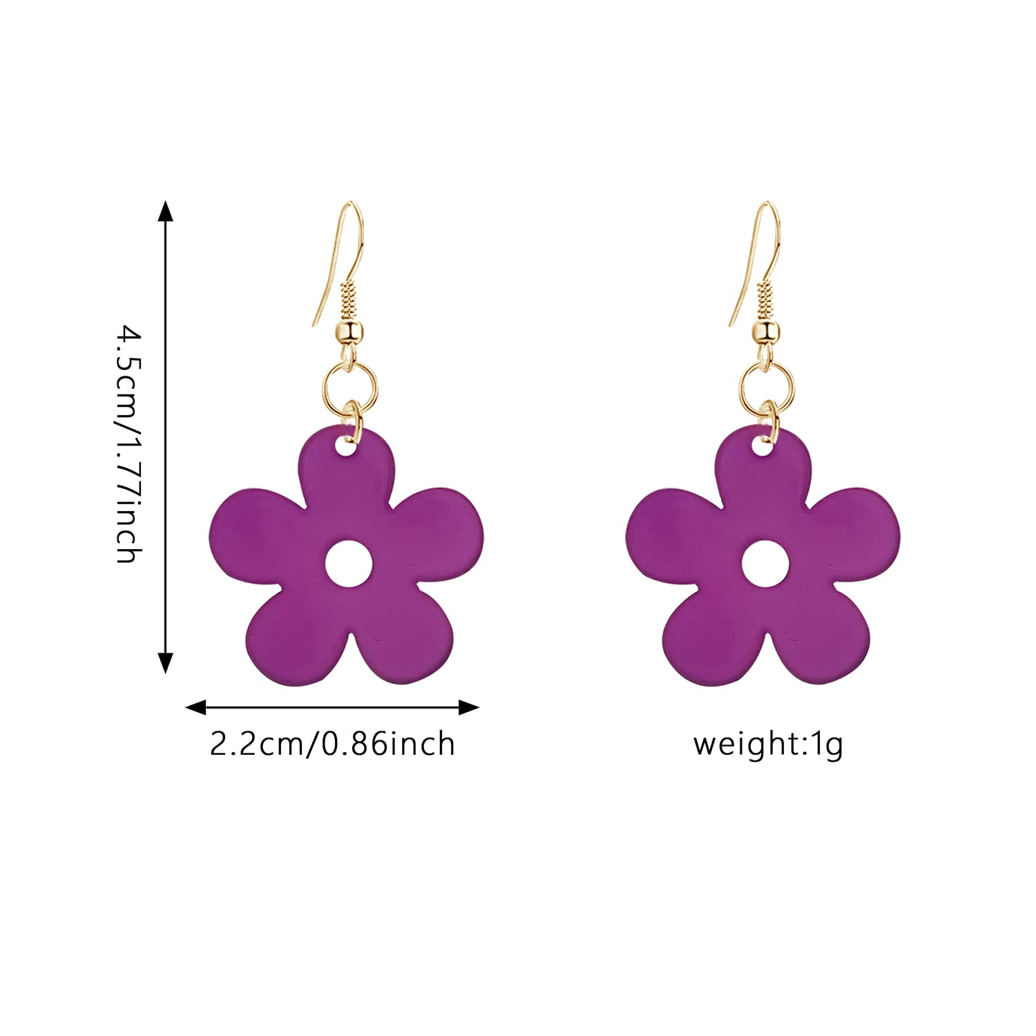 7 Pairs Resin Acrylic Boho Flower Earrings for Women Flower Shaped Daisy Earrings Set Gold color (8 Pairs)