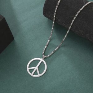 VASSAGO Hippie Style Peace Sign Necklace Peace Sign Pendant Necklace Peace Symbol Jewelry Stainless Steel 1960s 1970s Hippie Party Dressing Accessories Necklaces for Men Women (Stainless Steel Color)