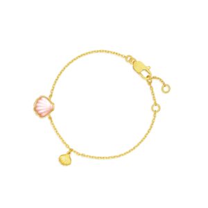 chow sang sang 999 24k solid gold shell with mother of pearl bracelet for women 93526b | 7", (18 cm)