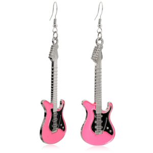 jiuiql fashion cute metal black white music bass electric guitar dangle drop earrings for women music lovers teacher singer hypoallergenic personalized jewelry gifts (pink)