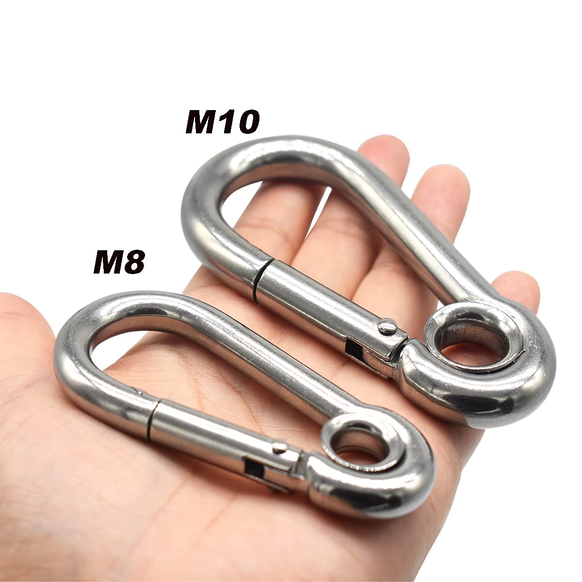 Bytiyar 10 PCS M4 1.6 inch Stainless Steel Heavy Duty Carabiner Clips Keychain with Round Hole Snap Hook Quick Links Safety Chain Rigging Accessories Tool