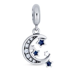 celestial cosmic heavenly twinkle stary night crescent moon star dangle charm bead for women teen .925 sterling silver fits european bracelet