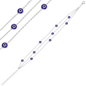 evil eye bracelets 925 sterling silver - triple chain protection blue ojo turco bracelet for women - womens dainty boho jewelry - kabbalah lucky amulet - adjustable size 6-8 (blue)