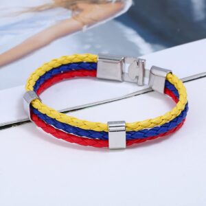 Handwoven Flag Leather Bracelet Multicolor National Flag PU Leather Bracelet Wrap Bangle with Alloy Clasp for Women Men Wristband Jewelry-Colombia