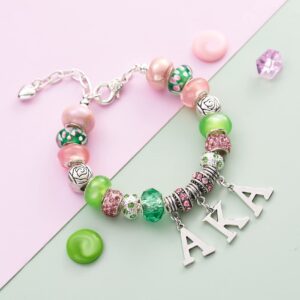 Melix Home Sorority Gifts for Women Paraphernalia Sorority Bracelet Pink and Green Jewelry Greek Crystal Charm