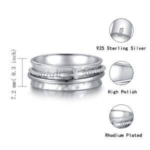 Cross Fidget Ring for Women - 925 Sterling Silver Spinner Rings Spinning Rings Band Wide Hammered (Silver, 9)