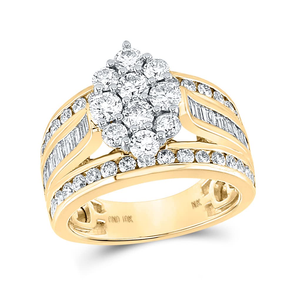 The Diamond Deal 10kt Yellow Gold Round Diamond Cluster Bridal Wedding Engagement Ring 2 Cttw