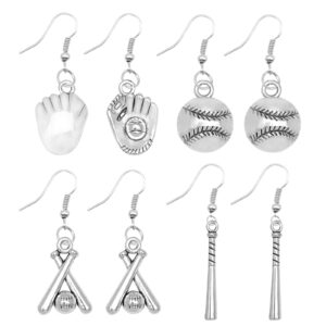 4 pairs baseball earrings for women baseball jewelry for women baseball fan gift for mom baseball dangle earrings for moms (a:baseball earrings)