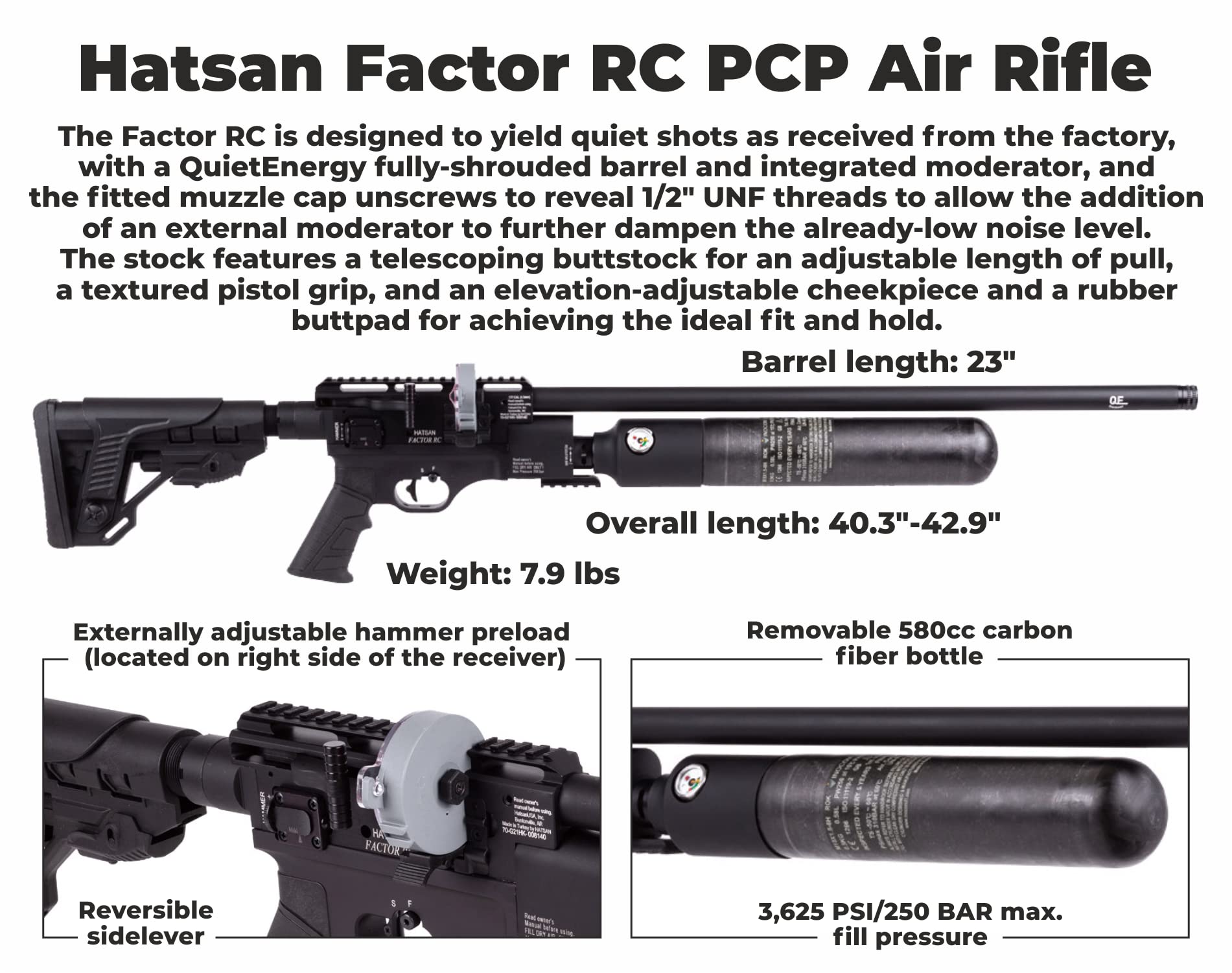 Wearable4U - Hatsan Factor RC PCP .177 Caliber Air Rifle with Scope and Pack of 500x Pellets and Hard Case Bundle