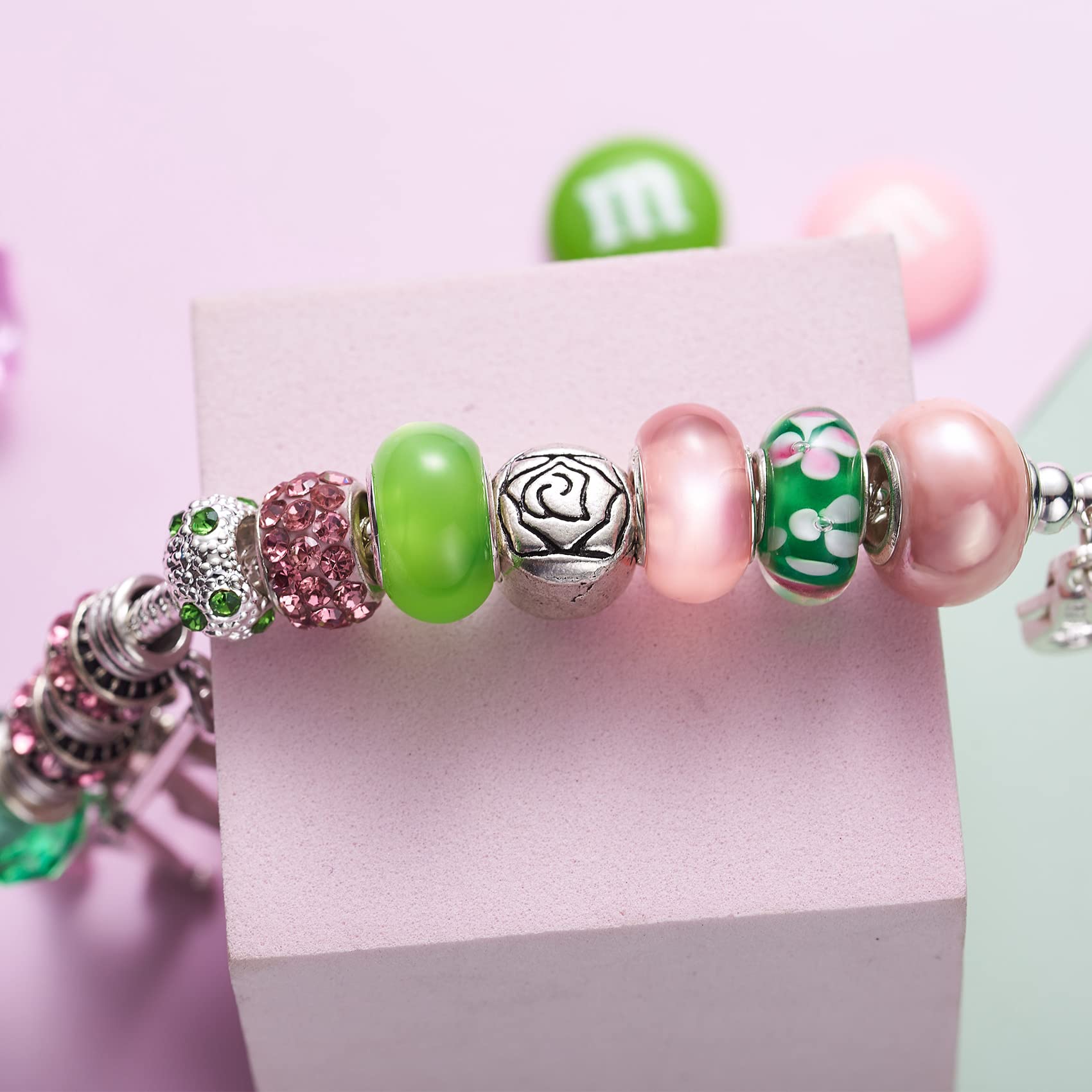 Melix Home Sorority Gifts for Women Paraphernalia Sorority Bracelet Pink and Green Jewelry Greek Crystal Charm