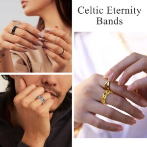 Bestyle Stainless Steel 7mm Wide Celtic Trinity Knot Eternity Wedding Engagement Band Ring, Solid Thick Irish Celtic Trinity Flower Finger Ring Stackable, Size 7