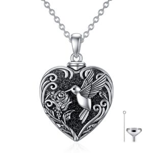 toupop hummingbird urn necklace for ashes sterling silver heart cremation jewelry for ashes memorial keepsake pendant keepsake jewelry gifts for women