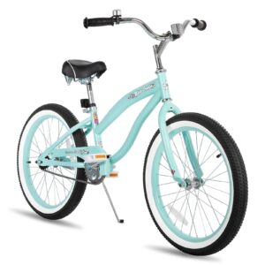 joystar 20 inch kids beach cruiser bike for girls ages 6-10 years old single speed kids bike with coaster brake green