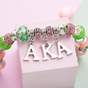 Melix Home Sorority Gifts for Women Paraphernalia Sorority Bracelet Pink and Green Jewelry Greek Crystal Charm