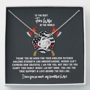 firefighter wife necklace, jewelry message from husband to wife, firefighter job necklace present, meaningful card message from partner two toned box - love knot