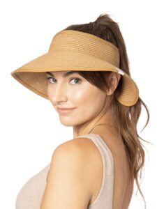 ocean pacific beach roll up straw sun hat visor for women, sun protection upf 50 (natural)