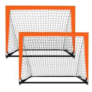 theresduet 2 pack 4’ x 3’ size portable kid soccer goals for backyard, indoor and outdoor pop up soccer goals, orange, theresduet