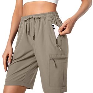 Women's Lightweight Hiking Cargo Shorts Quick Dry Athletic Shorts for Camping Travel Golf with Zipper Pockets Water Resistant Dark Khaki