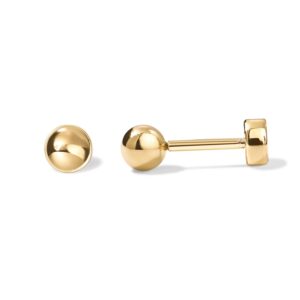 pavoi 14k gold plated solid 925 sterling silver post ball stud flat back earrings for women,cartilage earring,helix piercing jewelry,small stud earrings for women, gold plated, no gemstone