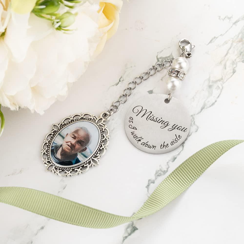 AILIN Custom Wedding Bouquet Charms Personalized Memorial Dad Grandma Engraved Photo Charms For Bridal