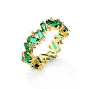 green cubic zirconia engagement wedding rings 14k gold plated stackable emerald green gold rings brides bridesmaid rhinestone statement ring wedding party prom jewelry for women - size7