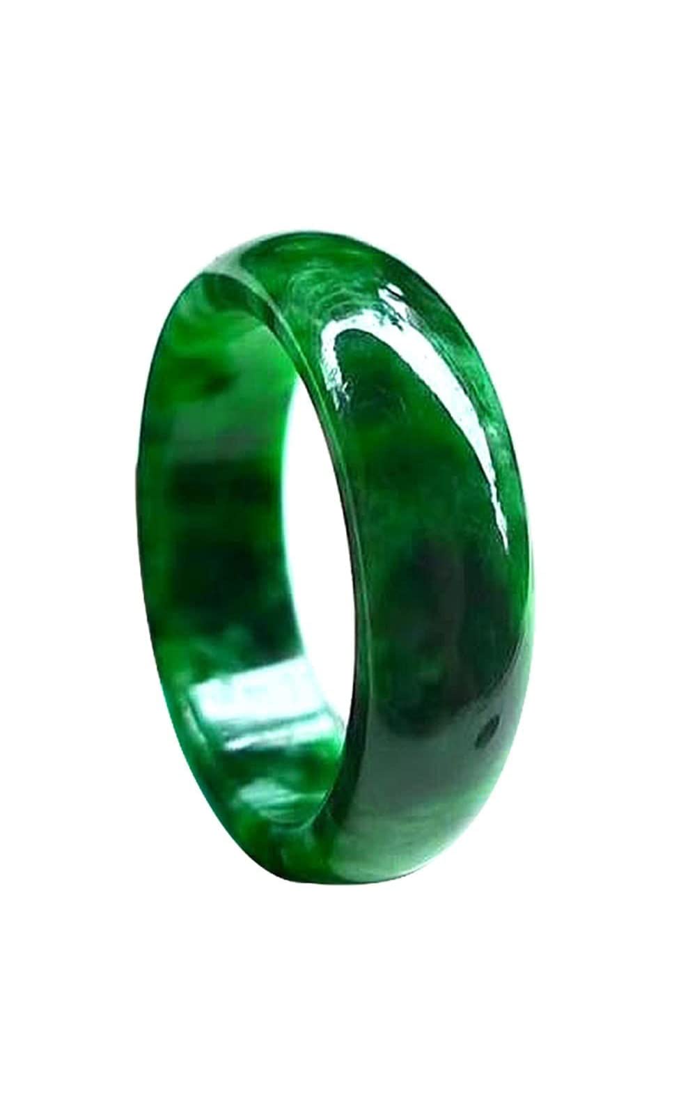 BXSMNH Genuine Green Jade Ring Band for Women Men Chinese Natural Good Luck Emeral Jewelry Jadeit Rings (Size : 13)