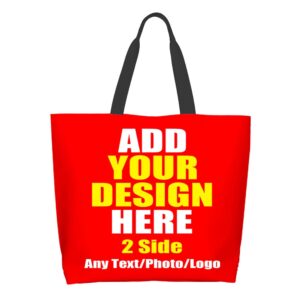 amapark customize large tote bag, design your own shoulder bag personalized custom with text logo top handle satchel handbag - red