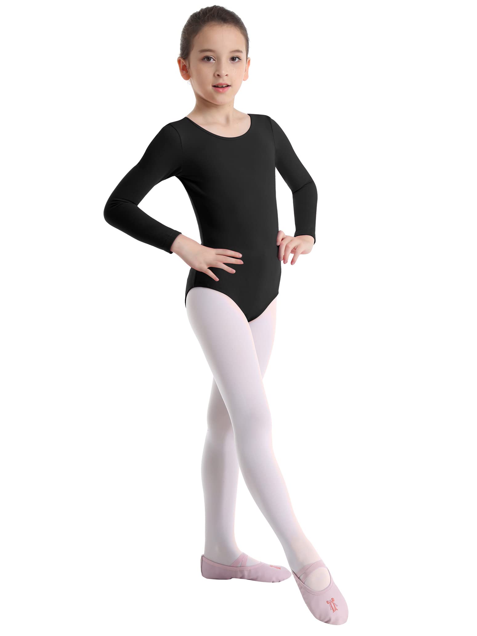 Jizyo Kids Girls Long Sleeve Gymnastics Leotard Stretchy Basic Ballet Dance Leotard Athletic Top Bodysuit Unitard Activewear Black 8 Years