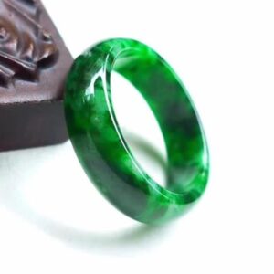 BXSMNH Genuine Green Jade Ring Band for Women Men Chinese Natural Good Luck Emeral Jewelry Jadeit Rings (Size : 13)