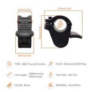 HUDAMZKY Ebike Thumb Throttle WUXING 300X Right/Left Hand Quick Disassembly Throttle for 24V 36V 48V 60V 72V Electric Bicycle Accelerator (300X Waterproof Plug)