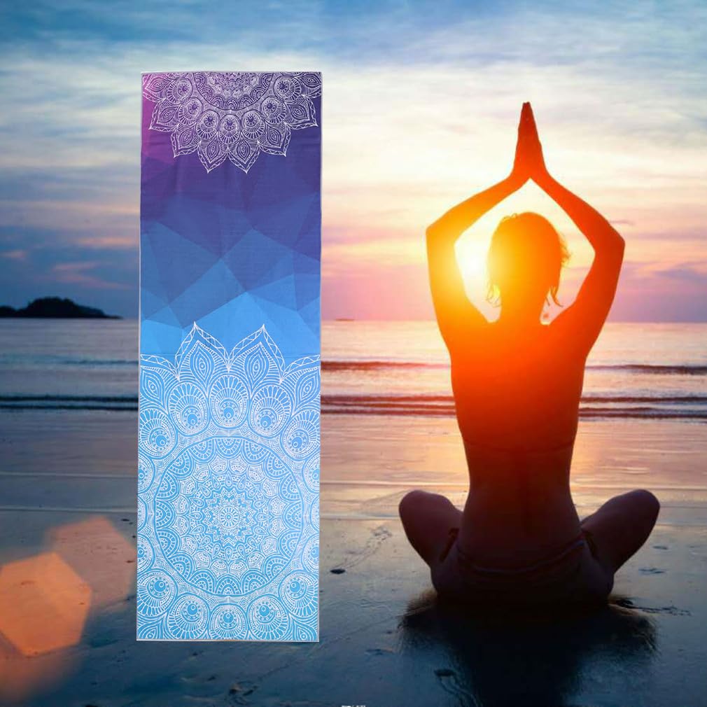 Non Slip Yoga Mat for Women Men Printed Yoga Mat Long Sports Mat Fitness Mat Gym Mat Portable Picnic Mat Eco Friendly Yoga Mats with Floral Pattern 70.8x25.6in Light Purple