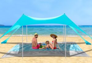 anngrowy beach tent canopy 10'x10' beach tents sun shelter 6-8 person beach canopy tent sun shade easy setup, beach blanket sandproof 10' x 9' beach mat sand free waterproof beach blankets extra large