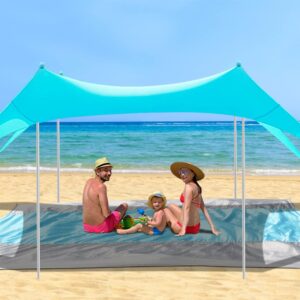 anngrowy Beach Tent Canopy 10'x10' Beach Tents Sun Shelter 6-8 Person Beach Canopy Tent Sun Shade Easy Setup, Beach Blanket Sandproof 10' x 9' Beach Mat Sand Free Waterproof Beach Blankets Extra Large