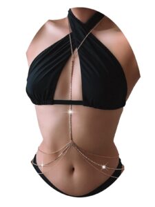 rhinestone body chains jewelry for women sexy belly waist chain bikini beach accessories (gold color)