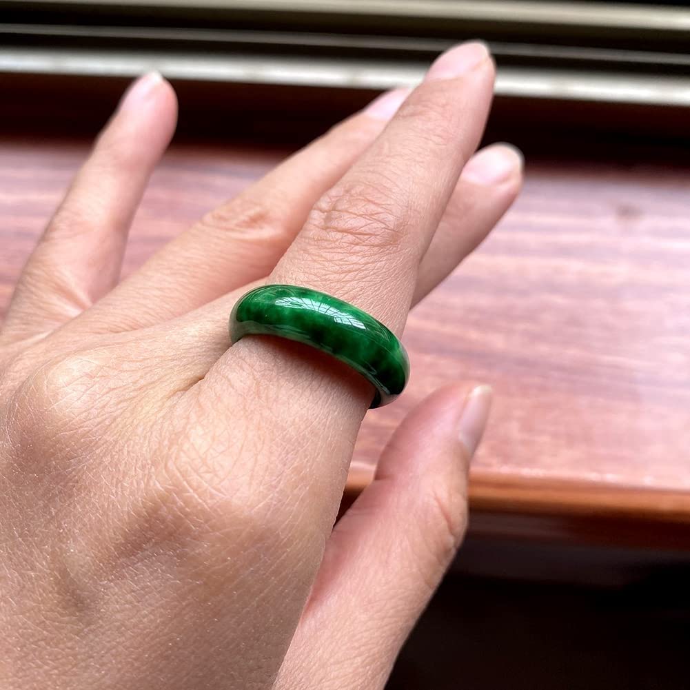 BXSMNH Genuine Green Jade Ring Band for Women Men Chinese Natural Good Luck Emeral Jewelry Jadeit Rings (Size : 13)