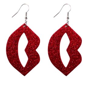 punk retro acrylic red big lips drop dangle earrings, unique exaggerated personality jewelry holiday accessories for women mothers‘s day gifts