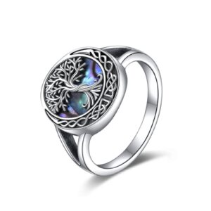 onefinity tree of life rings sterling silver celtic knot tree of life rings family tree jewelry gifts for women (abalone shell, 10)