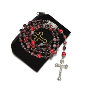 salomoca rosary 8mm crystal glass beads catholic guadalupe medal red beads rosary necklaces perfect for women jewelry christian gifts in customized velvet bag